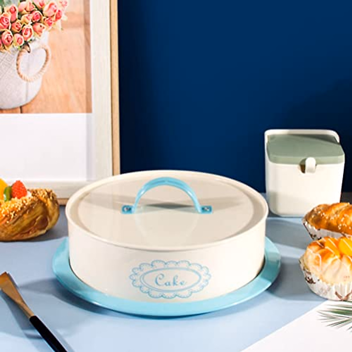 Metal Cake Carrier Cake Server with Lid Cake Cover Cake storage Tin Sweet Stuff Cake Holder Cream Dessert Carrier for Kitchen Countertop Cake Storage Container with Handle