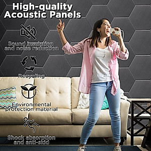 18 Pieces Acoustic Panels Hexagon Sound Proof Padding 11.8 x 10.2 x 0.4 Inches Foam Soundproof Wall Panels Self-Adhesive Sound Dampening Panels Acoustic Absorption for Studio Home Office, Black