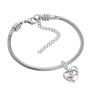 QeenseKc Grandma Mom Mother Daughter Pendant Charm Heart Family Rose Gold Bead for Pandora Bracelet Aut-151_GrMoDa