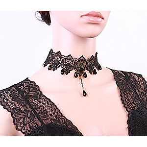 Charm.L Grace Black Lace Gothic Lolita Pendant Choker Necklace Earrings Set