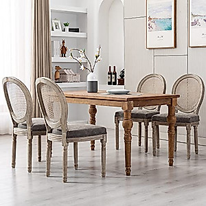 DM Furniture Farmhouse Leather Dining Room Chairs Set of 4 French Dining Chairs with Round Rattan Back French Bistro Chairs for Dining Room/Living Room/Kitchen/Restaurant, Black