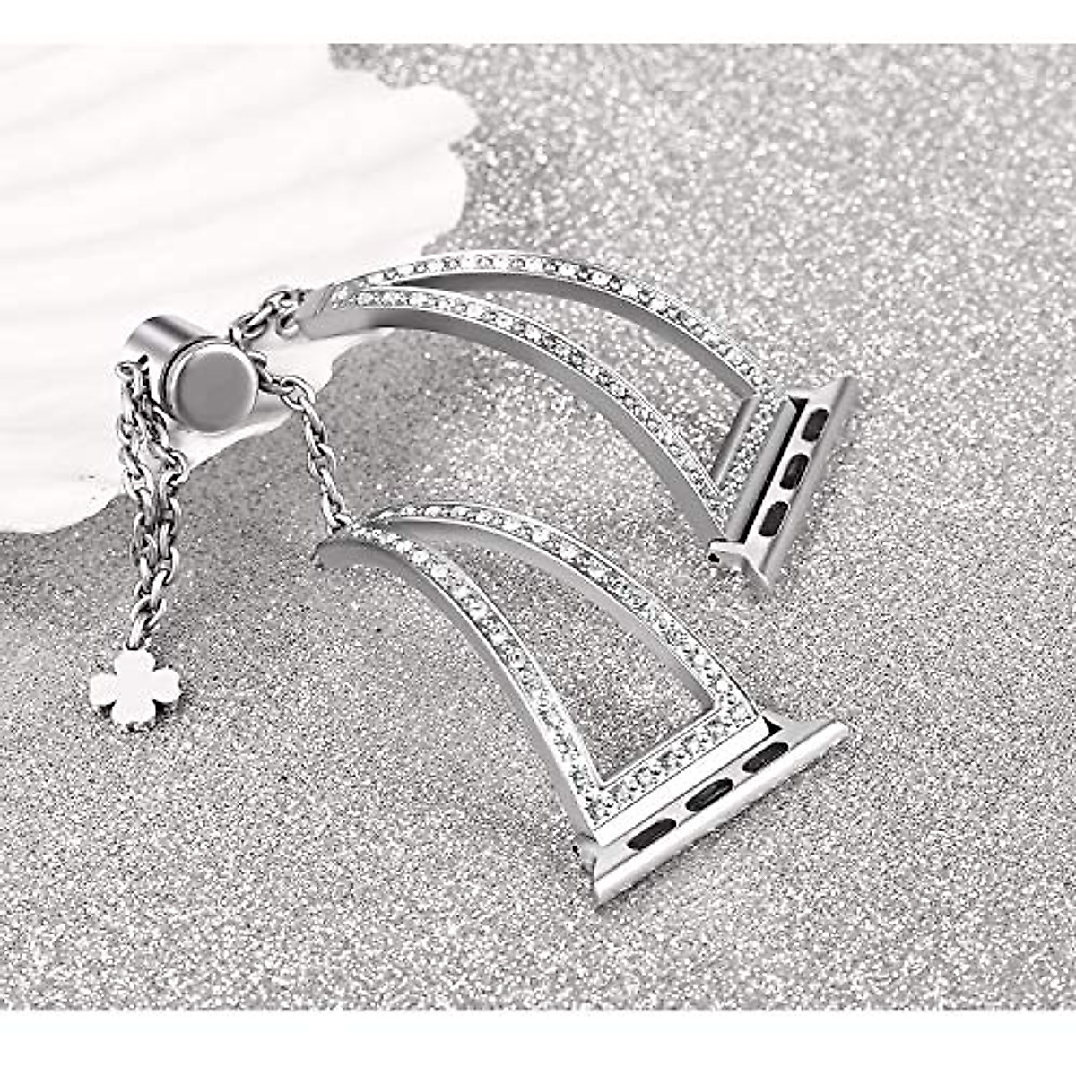 Secbolt Bling Bands Compatible with Apple Watch Band 38mm 40mm 41mm iWatch Series 8/7/6/5/4/3/2/1/SE, Women Dressy Metal Jewelry Bracelet Bangle Wristband Stainless Steel, Silver