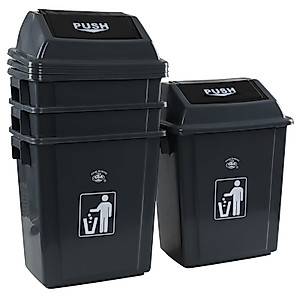 Saedy 6.5 Gallon Kitchen Garbage Can with Swing Cover, 4 Pack Plastic Trash Can, Gray