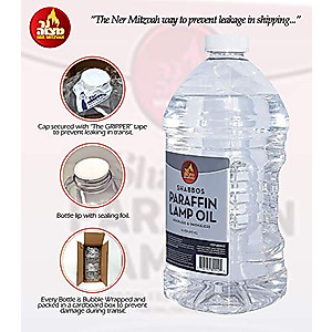 Ner Mitzvah Paraffin Lamp Oil - Clear Smokeless, Odorless, Clean Burning Fuel for Indoor and Outdoor Use - 2 Liter (67.6 oz)