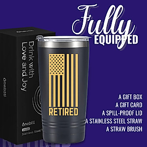Retirement Gifts for Police/Cops, Unique Gifts for Retired Public Officers, Firefighter, Army, Air-Force, 20oz Stainless Steel Travel Tumbler with Lid, Gift Box Included, American Flag