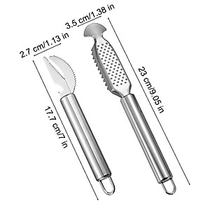 Klyuqoz Fish Scaler Remover, 4 Pack Fish Scale Knife, Stainless Steel 3-in-1 Fish Descaler Tool, Fish Peeler Open Belly and Dig Out Fish Cleaner Opener Tool Kitchen Accessory