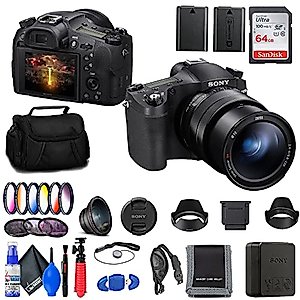 Sony Cyber-Shot DSC-RX10 IV Digital Camera (DSCRX10M4/B) + Wide Angle Lens + Telephoto Lens + Color Filter Kit + 64GB Card + NPF-W50 Battery + Card Reader + Corel Photo Software + More (Renewed)