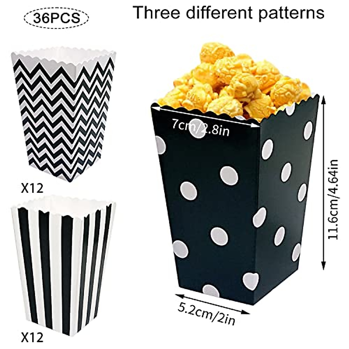 Popcorn Boxes 36 Pcs Cardboard Candy Containers for Small Movie Theater and Wedding Favors, Black