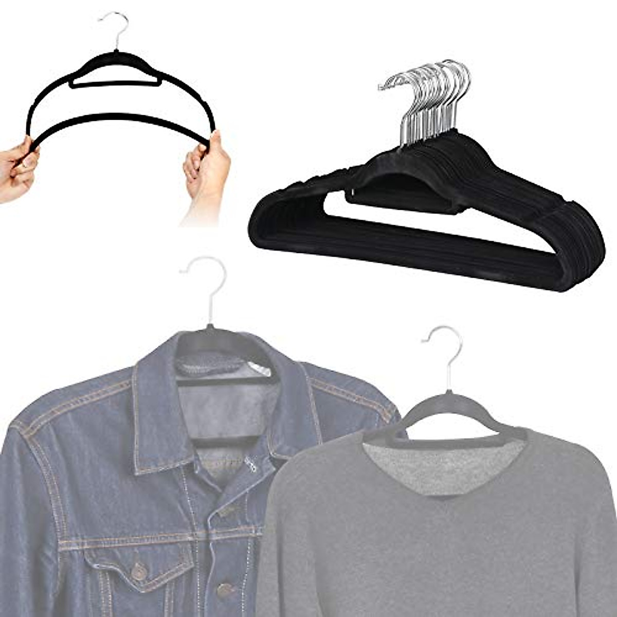 Velvet Hangers 100 Pack, Premium Velvet Hanger Non-Slip, 360° Degree Rotatable Hook, Space Saving Clothes Hanger (Black)