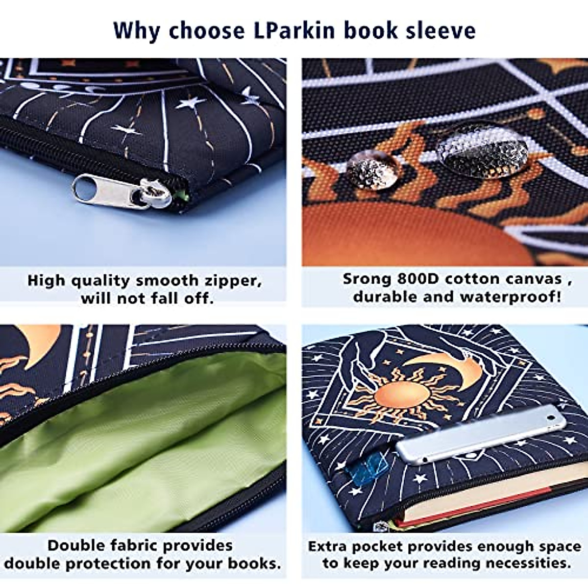 Astrology Book Sleeve with Zipper for Paperbacks, 11 X 8.5 Inch, Bookish Gift