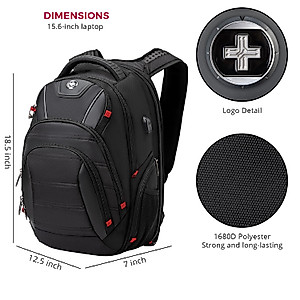 Swissdigital Design Circuit College Business Travel Backpack TSA Friendly Built in USB Charging RFID Protection Fits Laptops up to 15.6" Black (J14-BR)