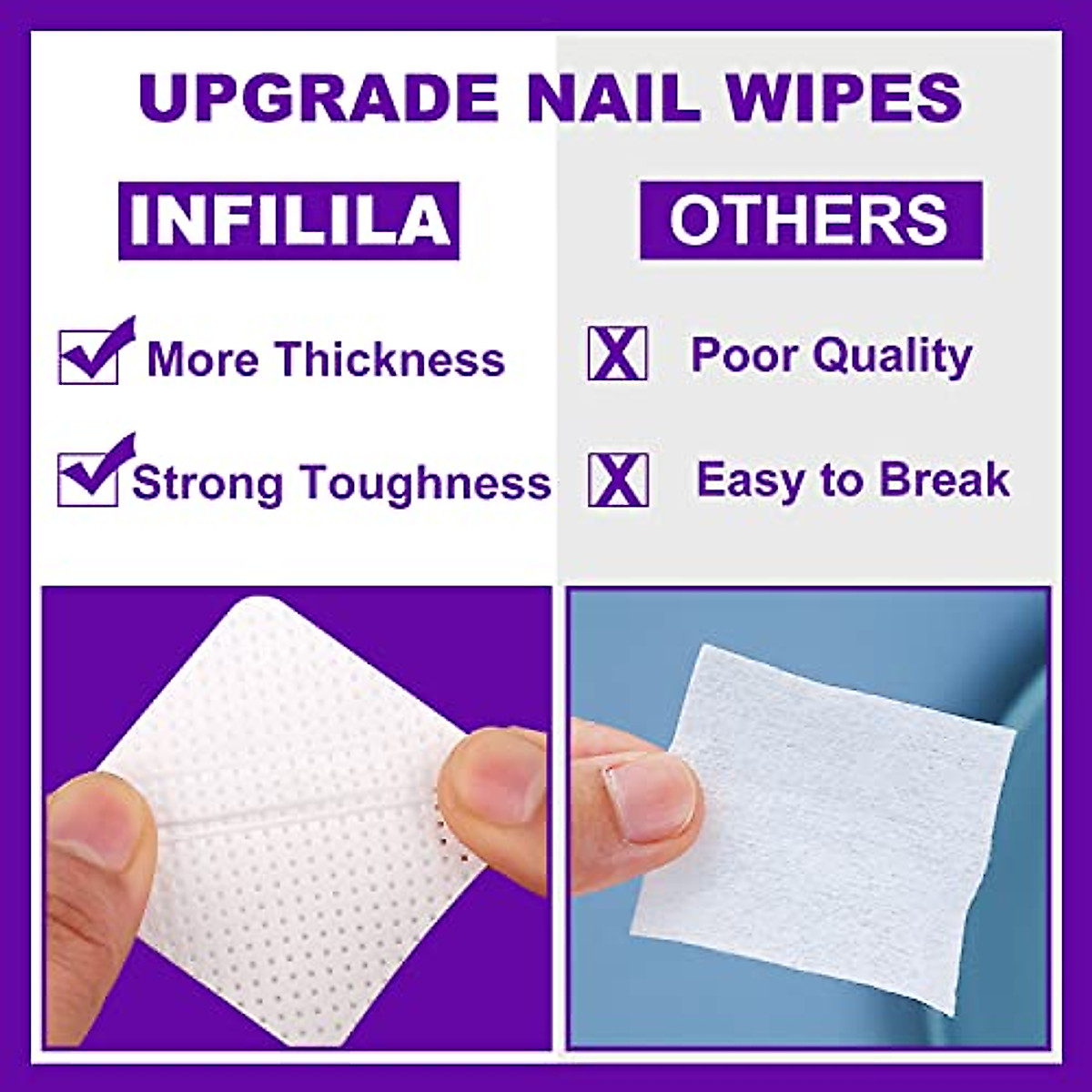 Lint Free Nail Wipes INFILILA Nail Polish Remover 540PCS Super Absorbent Soft Nail Pliosh Remover Pads Lint Free Wipes