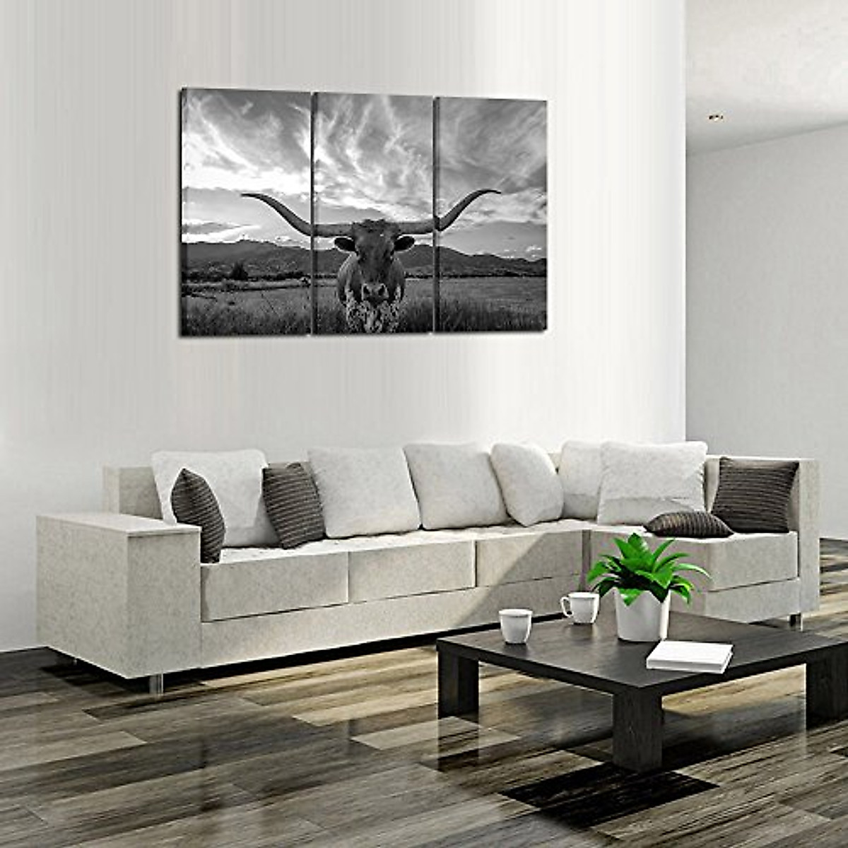 Kreative Arts - Large Modern Canvas Wall Art for Home and Office Decoration Animal Pictures Print Art on Canvas Texas Longhorn Canvas Prints Giclee Artwork for Wall Decor 16x32inchx3pcs