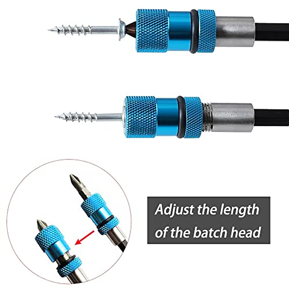 Saipe 3pcs Adjustable Screw Depth Magnetic Screwdriver Bit Holder 1/4" Hex Shank Drywall Screw Bit Holder Screw Tool with Phillips 2 Screw Driver Bits, Blue