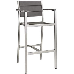 Modway Shore Aluminum Outdoor Patio Two Bar Stools in Silver Gray