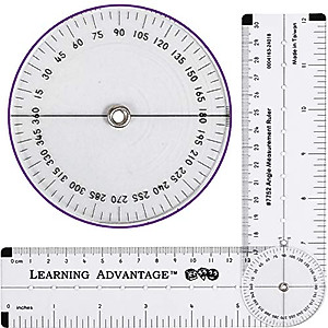 LEARNING ADVANTAGE-7752 Angle Measurement Ruler - Clear, Flexible and Adjustable Geometry Measuring Tool - Measure Angles to 360 Degrees and Lines to 12"