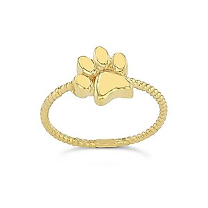 Elegant 10k Yellow Gold Dog Paw Print Statement Rope Ring (Size 8)