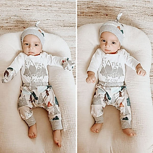 Aalizzwell Newborn Boys Clothes, Baby Long Sleeve Fall Winter NB Clothing Coming Home Outfit Mountain Theme