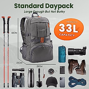 Yeendibo 33L Hiking Backpack with Portable-Rest Station for Camping/Travel/Outdoors, Versatile & Lightweight Foldable Daypack for Men/Women (Grey, Non-waterproof)