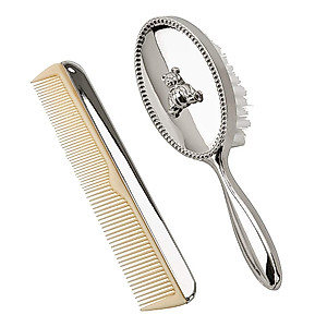 Teddy Bear Silver Tone 6 inch Nickel Plated Metal Brush and Comb Kit Set