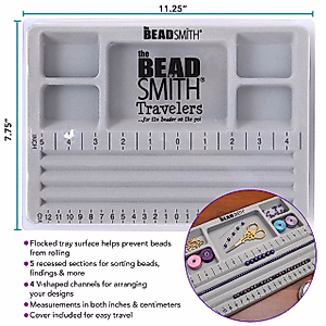 The Beadsmith Mini Bead Board, Grey Flocked, 4 Straight Channels, 5 Recessed Compartments, 7.75 x 11.25 inches, Design Boards for Creating Bracelets, Necklaces and Other Jewelry