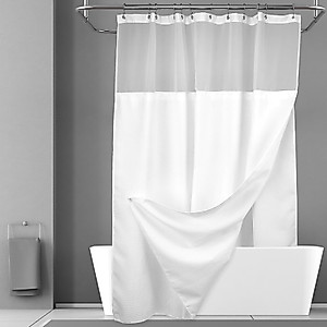 N&Y HOME Waffle Weave Shower Curtain with Snap-in Fabric Liner Set, 12 Hooks Included - Hotel Style, Waterproof & Washable, Heavyweight Fabric & Mesh Top Window - 71x72, White