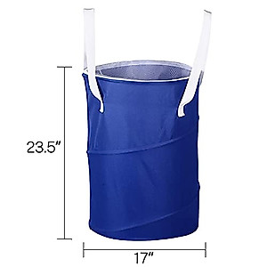 BAGAIL 85L Pop Up Laundry Hamper Bucket Cylindric, Foldable Clothes Bag, Folding Washing Bin,Large Capacity Collapsible Drawstring Closure Polyester Laundry Storage Basket with Handles(Blue)