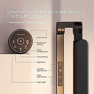 IKAYAA LED Desk Lamp Table Lamp Reading Lamp with Remote Control/Base/Arm Light, Task Lamp with 25 Lighting Modes, Auto Timer, Foldable Eye-Caring Office Lamp for Living Room, Dorm, Home, Office