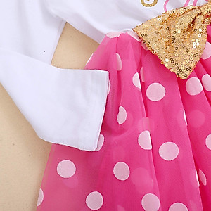 ODASDO Infant Baby Girl My 1st First Birthday Cake Smash Outfit Cotton Long Sleeve Princess Tutu Tulle Bowknot Polka Dots Dress One Year Old Party Clothes Photo Props Hot Pink 1 Year