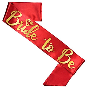Red Bride Sash - Metallic Gold Luxury Bride To Be with Diamond Bridal Sash - Bachelorette Party Decorations Red Sash(B2BDiam Gld) RED