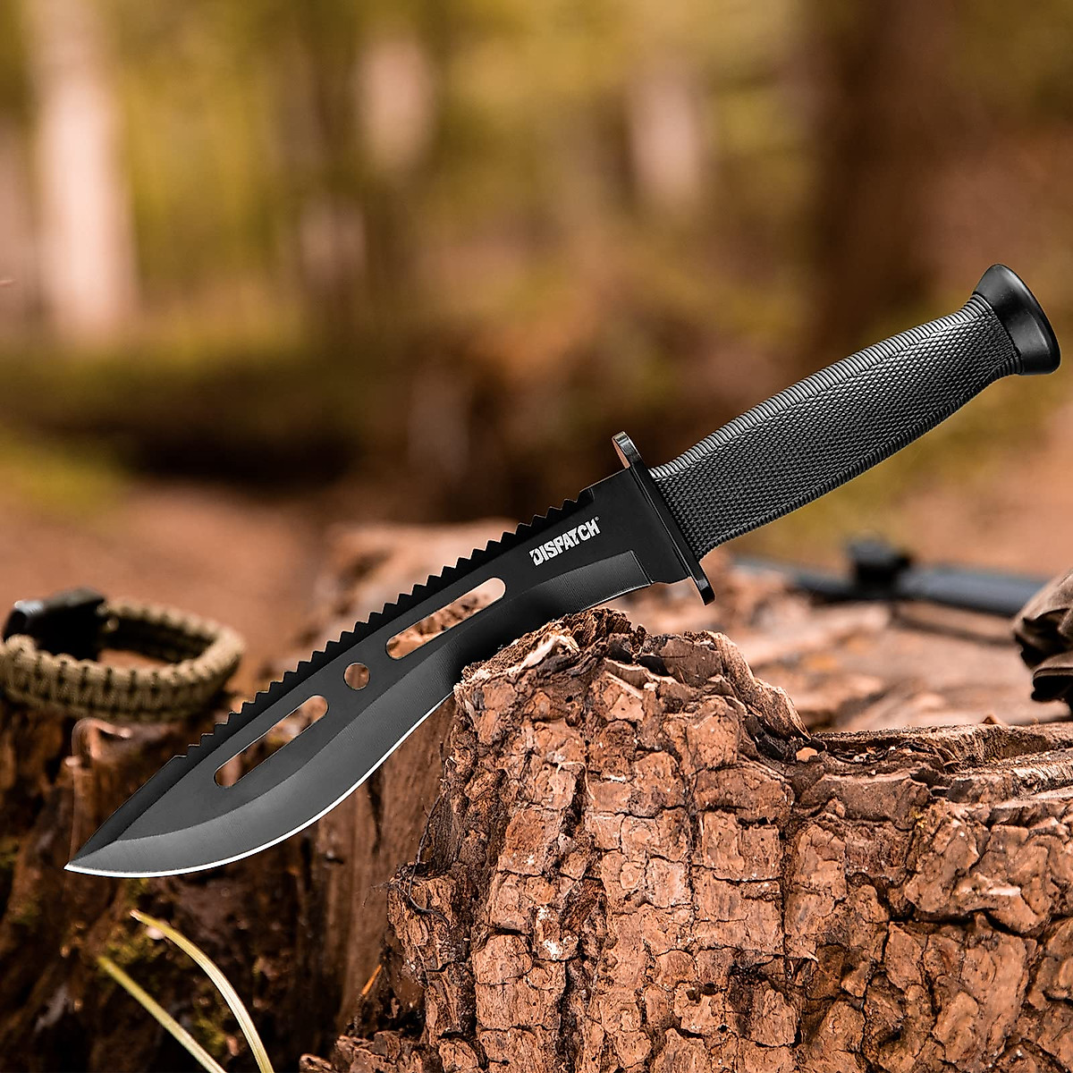Dispatch Tactical Kukri Machete Survival Hunting Knife with Kukri Recurved Blade, Steel Head Steel Tail of Fixed Blade Knife with Sheath for Outdoor Survival, Camping, and Bushcraft