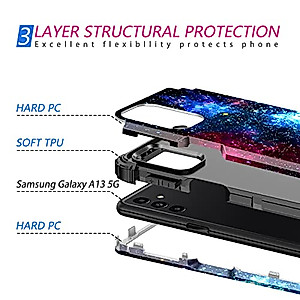 Casetego Compatible with Galaxy A13 5G Case,Shiny in The Dark Three Layer Heavy Duty Sturdy Shockproof Full Body Protective Cover Case for Samsung Galaxy A13 5G,Shiny Blue