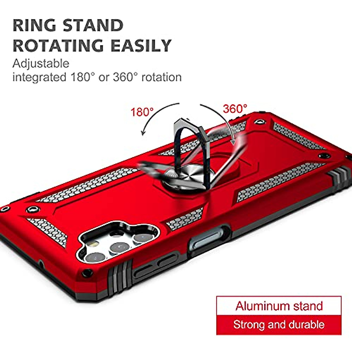 Dretal Galaxy A32 5G Case with Tempered Glass Screen Protector, Military Grade Shockproof Protective Case Cover with Rotating Holder Kickstand for Samsung Galaxy A32 5G (JS-Red)
