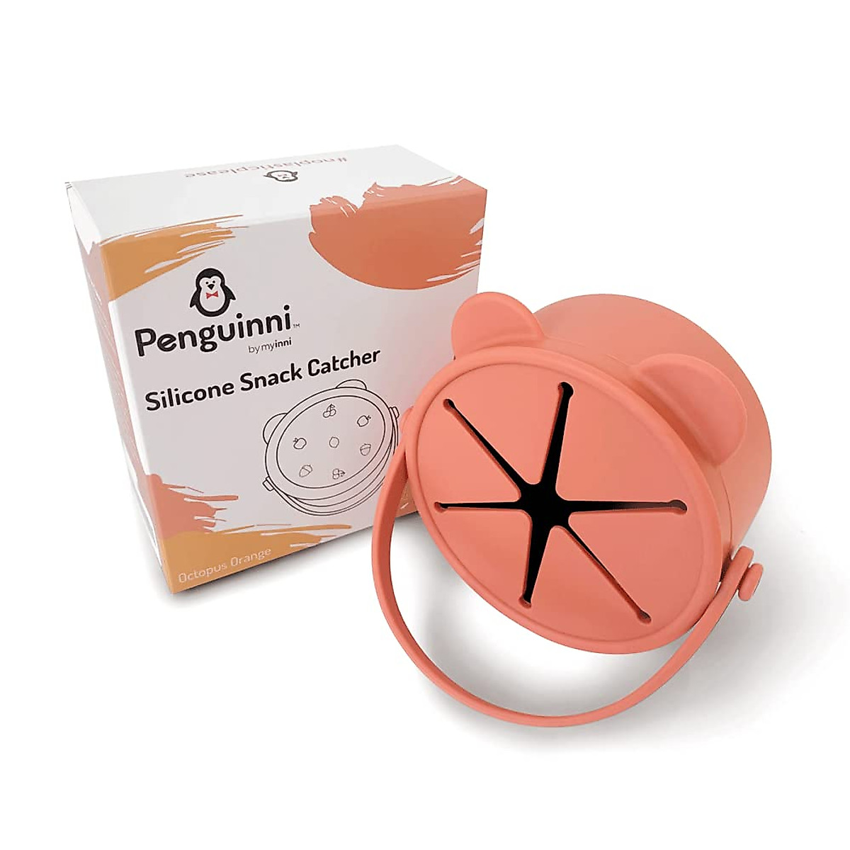 MYINNI Penguinni Silicone Spill Proof Snack Cups for Toddlers | Perfect for Travel, Comes with Lid | No Spill Snack Catchers with Little Bucket Handle | Travel Toddler Essentials