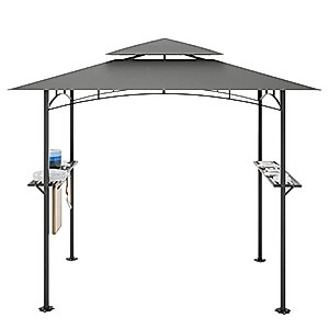 8 x 5 FT Grill Pergola Tent with Air Vent Double Tiered BBQ Gazebo Outdoor Barbecue Canopy,Silver