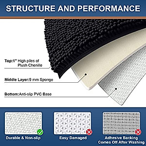 Smiry Luxury Chenille Bath Rug, Extra Soft and Absorbent Shaggy Bathroom Mat Rugs, Machine Washable, Non-Slip Plush Carpet Runner for Tub, Shower, and Bath Room(32''x20'', Black)