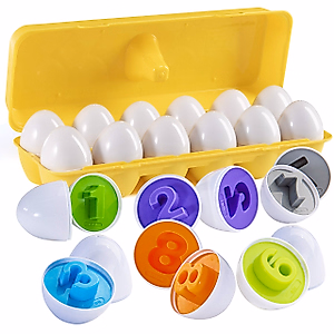 PREXTEX Find and Match Number Matching Easter Eggs with Yellow Holder - Matching Toy Eggs for Toddlers - STEM Toys Educational for Kids and Toddlers Montessori Toy Numbers, Shapes, and Colors