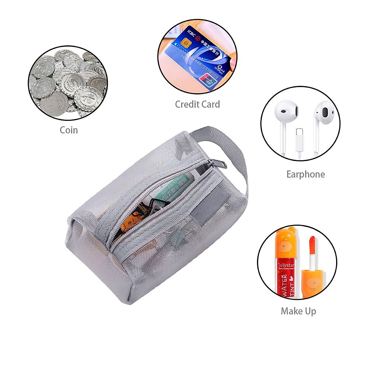 Finyoffiy 3pcs Portable Square Mesh Storage Bag,Zippered Mesh Cosmetic Bag,Small Square Mesh Coin Purse Travel Storage Carry Pouch (3pcs)