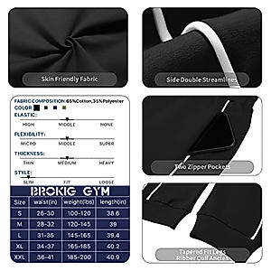 BROKIG Men Double Whitelines Athletic Open Bottom Sweatpants,Casual Workout Lounge Pants with Zipper Pockets,Slim Fit Gym Joggers for Men (X-Large, Black)