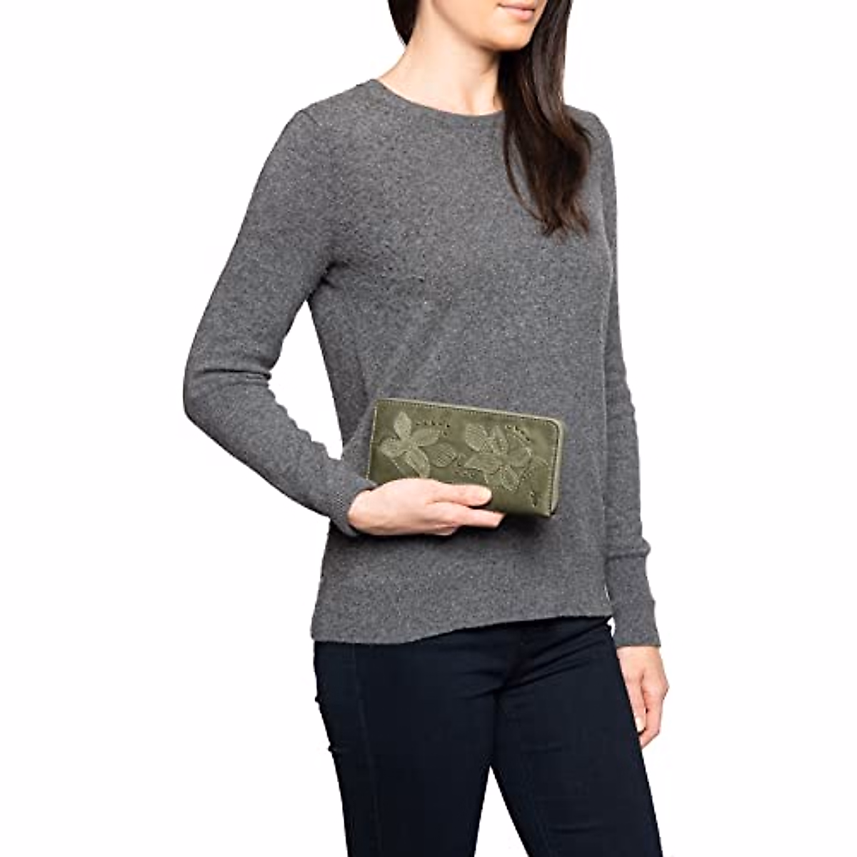 Frye Melissa Studded Floral Zip Wallet, Wild Sage