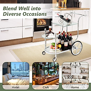COSTWAY Glass Rolling Bar Cart, Rolling Serving Cart with 3-Tier Shelf, Directional Wheels & Universal Wheels, Mobile Wine Tea Serving Cart for Hotel, Club & Home