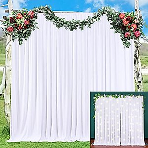 10ft x 10ft White Backdrop Curtains Panels for Party Wrinkle Free Fabric Backdrop Drapes Decorations Cloth for Wedding Baby Shower Photography Engagement Bridal Shower Gender Reveal Background Curtain