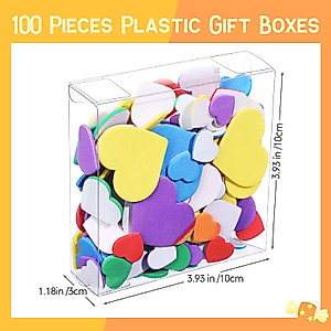 100 Pack Clear Boxes for Favors Plastic Clear Gift Box Transparent Clear Treat Boxes Candy Boxes Clear Cookie Boxes for Wedding Party Baby Shower Birthday Halloween Christmas (4 x 4 x 1.2 Inch)