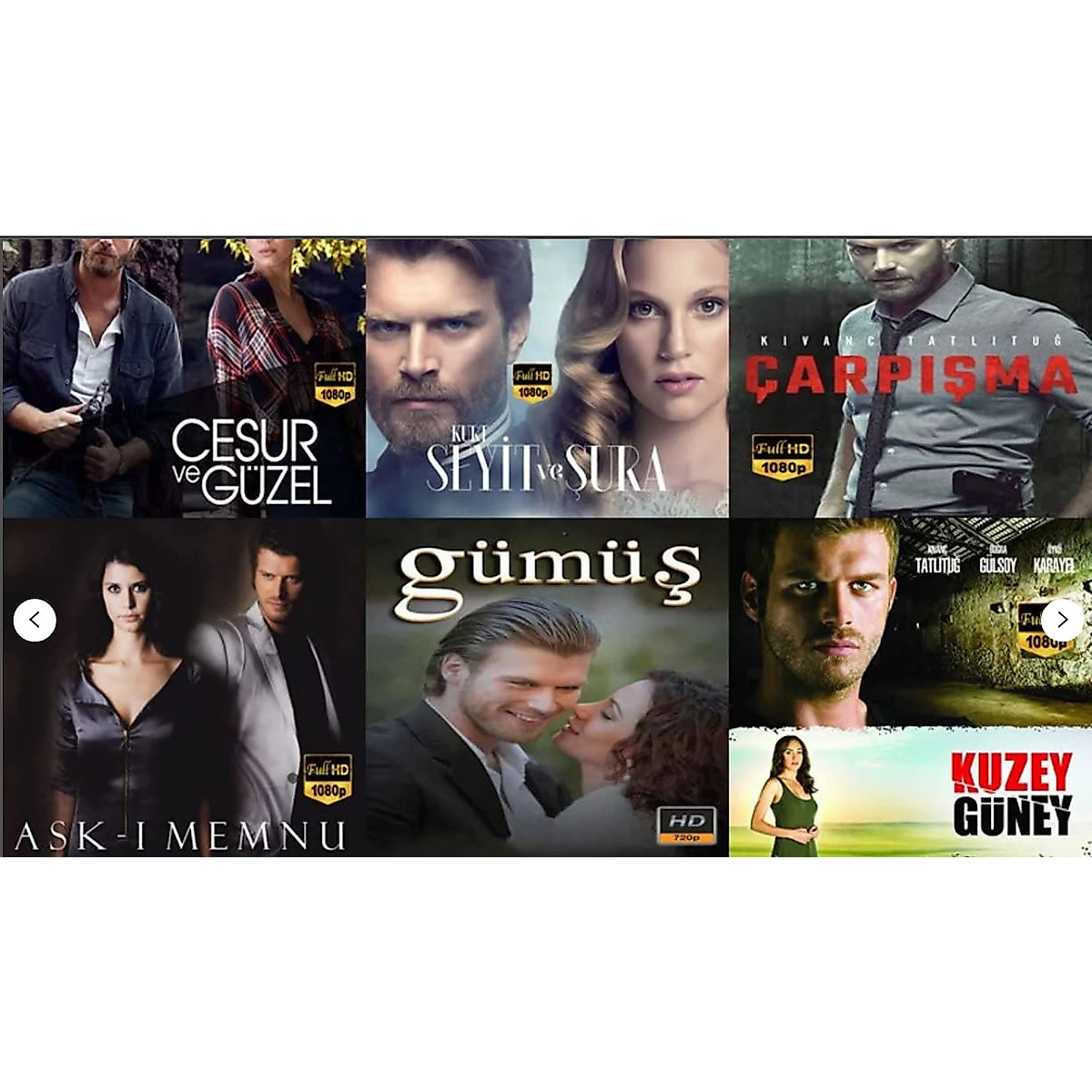 Kivanc Tatlitug Series with English Subtitles *All TV Series (6 in 1 Pack)* Ask-i Memnu + Carpisma + Cesur ve Guzel + Gumus + Kurt Seyit ve Sura + Kuzey Guney All Episodes in *USB*