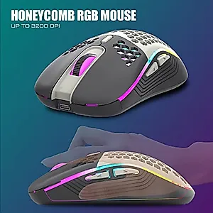 RedThunder K84 Wireless Keyboard and Mouse Combo, RGB Backlit Rechargeable Battery, 75% Layout 84 Keys TKL Ultra Compact Gaming Keyboard & Lightweight 7200 DPI Honeycomb Optical Mouse (White-Gray)