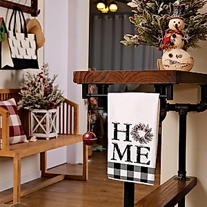 ARKENY Christmas Dish Towels for Christmas Decor Black Buffalo Plaid Kitchen Towels 18x26 Inch Xmas Wreath Snow Washcloths Seasonal Noel Red Truck Home Hand Towel for Cooking Set of 2