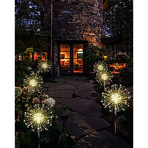 Redefun Solar Garden Lights 2 Pack 120 LED Solar Firefly Lights, 8 Lighting Modes Solar Powered Fireworks Lamp Outdoor Waterproof Decorative Starburst Lights for Yard Patio Decorations (Warm White)