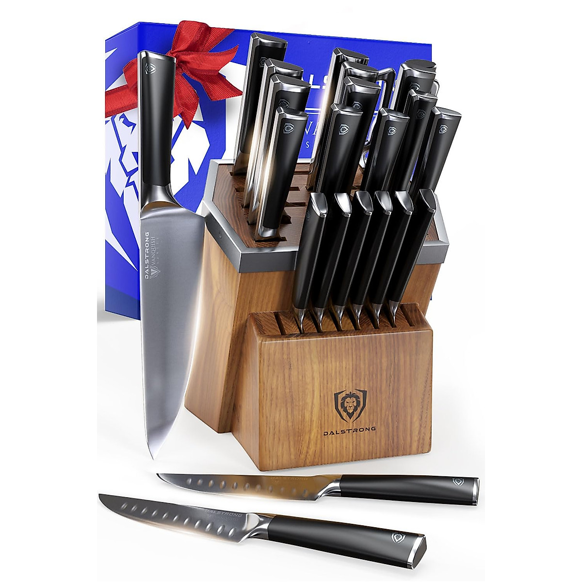 DALSTRONG Vanquish Series-24pc Stainless Steel Knife Set with Block and Kitchen Scissors-Forged High Carbon German Steel-Gift Knife Set w/POM Black Handle-NSF Certified