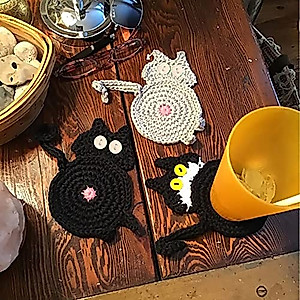 Cute Cat Butt Coasters 3Pcs, Handmade Crochet Cat Butt Coaster, Creative Kitty Butt Crochet Coffee & Tea Drink Coaster, Home Table Fun Cat Coaster, , Knitted Cat Bum Coaster for Cat Lover Gift