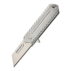 SZHOWORLD Stainless Steel Folding Utility Knife - Heavy Duty Box Cutter for Cartons, Cardboard and Boxes, Quick Change Blades, Extra 10 Blades Included